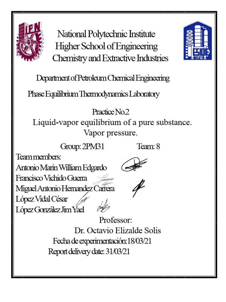 Practice 2. Liquid-Vapor Equilibrium of A Pure Substance - Vapor ...