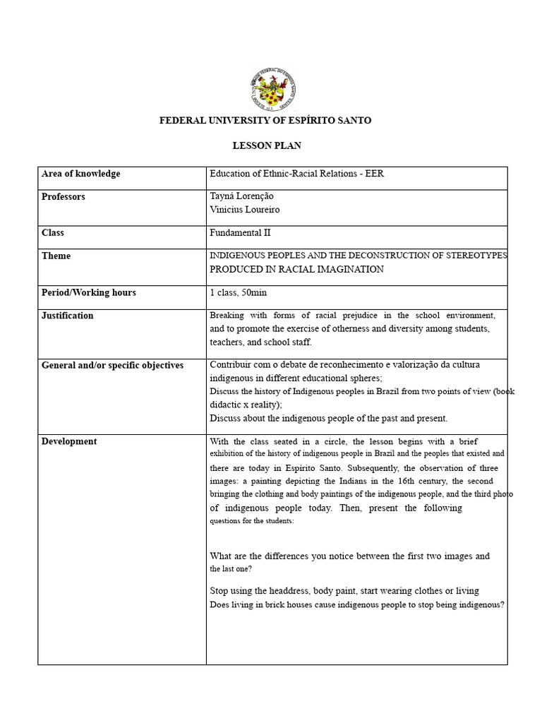 Proposal for Lesson Plan - Education on Ethnic-Racial Relations | PDF ...