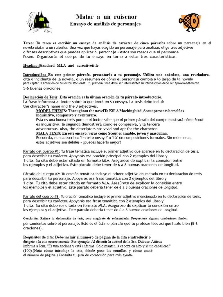 Asignación de Análisis de Personaje | PDF | Matar a un ruiseñor | Ensayos