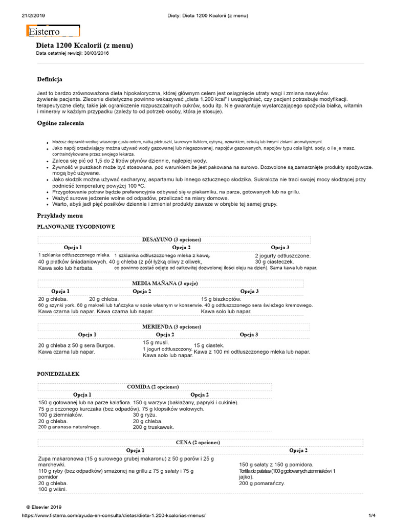 Dieta 1.200 Kcal (Z Menu) | PDF