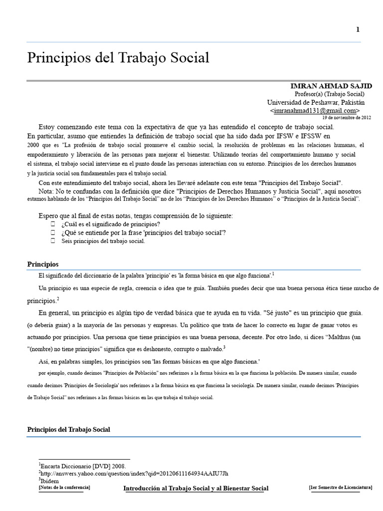 Lec IV - Principios Del Trabajo Social | PDF | Trabajo Social ...
