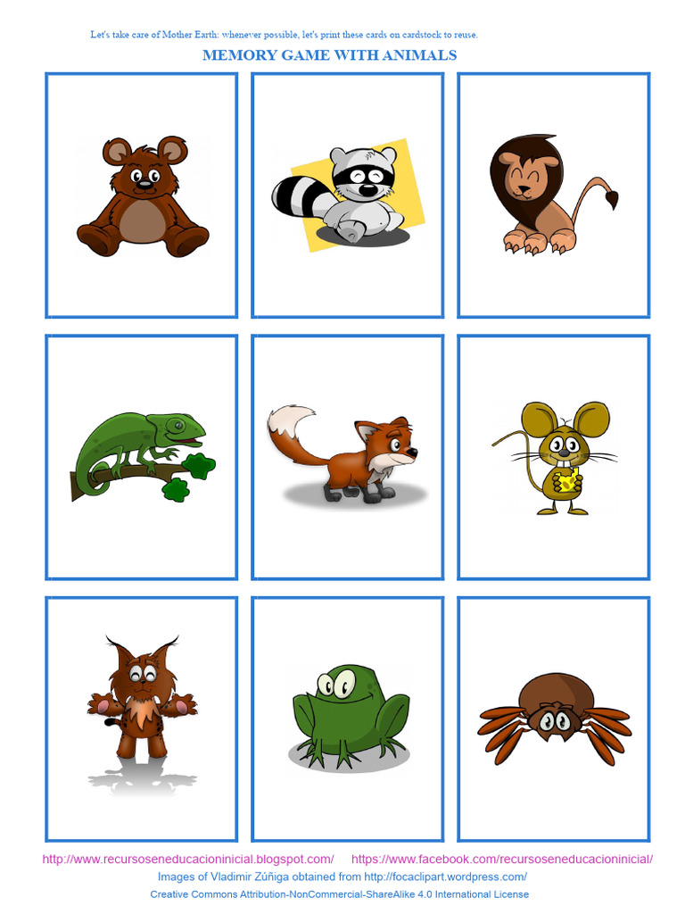 Memory Game With Colored Animals A4 | PDF | Creative Commons | Creative ...