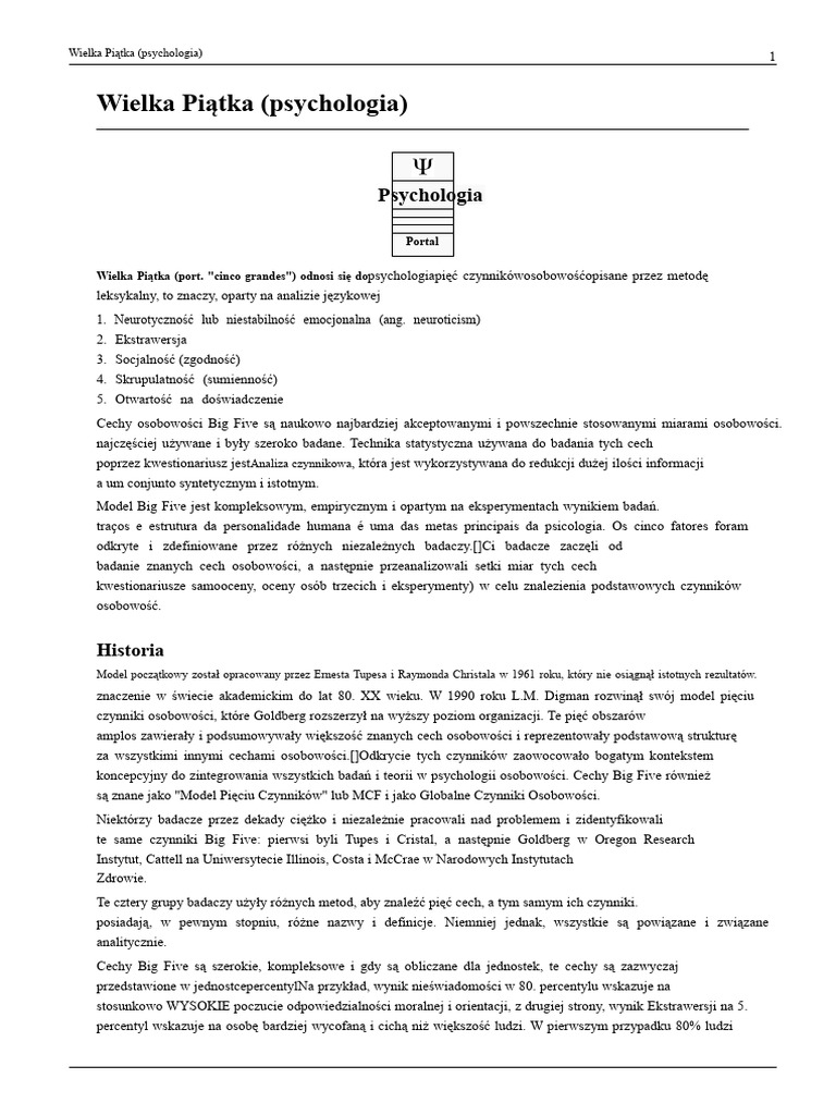 Wielka Piątka (Psychologia) | PDF