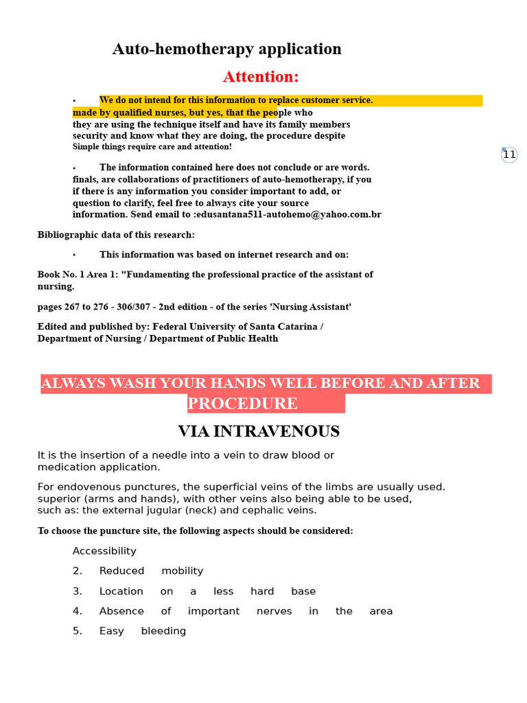 Procedures Manual for the Application of Autohemotherapy | PDF ...