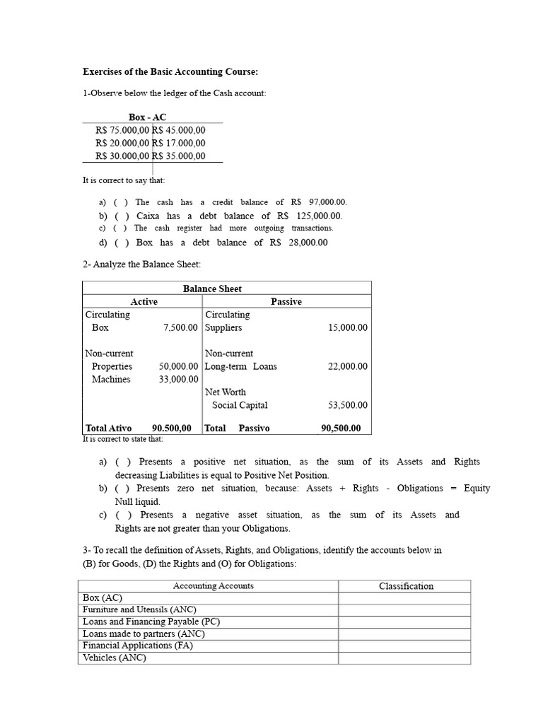 basic_accounting_exercise | PDF | Debits And Credits | Balance Sheet