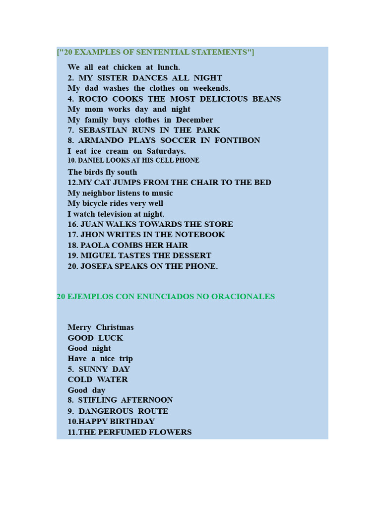 20 Examples of Sentential and Non-Sentential Statements | PDF