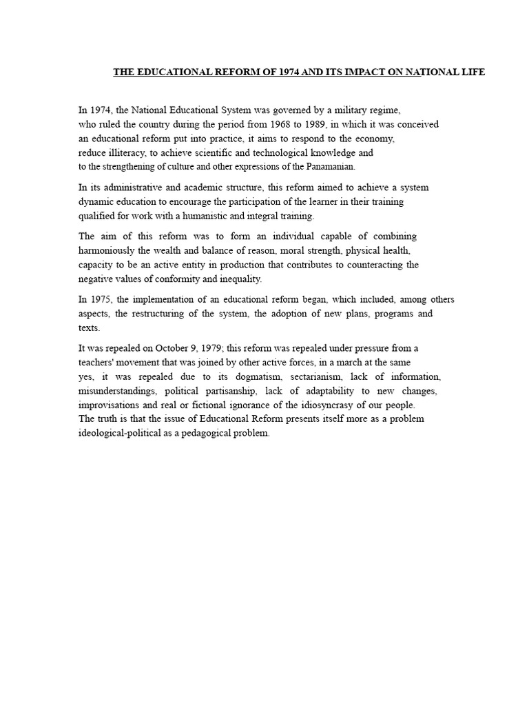 The Educational Reform of 1974 and Its Impact On National Life | PDF ...