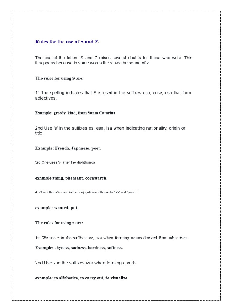 Rules For The Use of S and Z | PDF | Adjective | Word