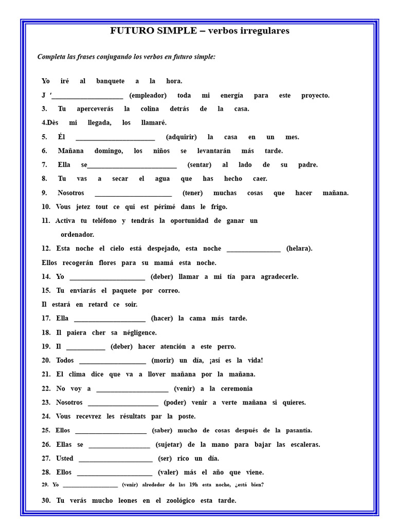 El Futuro Simple Verbos Irregulares | PDF