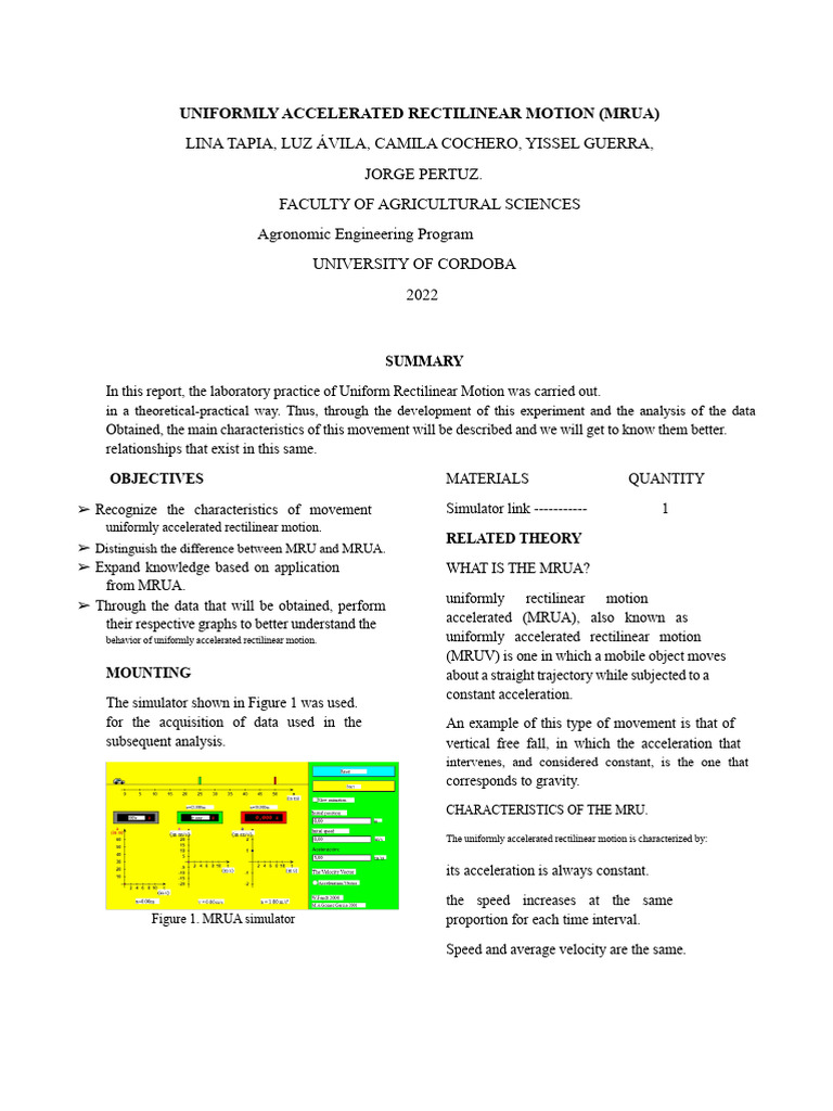 LABORATORY REPORT - UNIFORMLY ACCELERATED RECTILINEAR MOTION | PDF ...