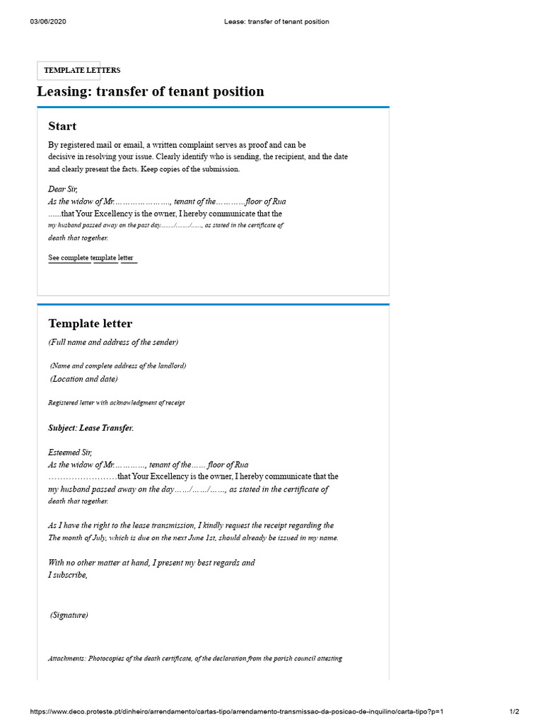 Lease - Transfer of Tenant's Position | PDF | Registered Mail | Lease