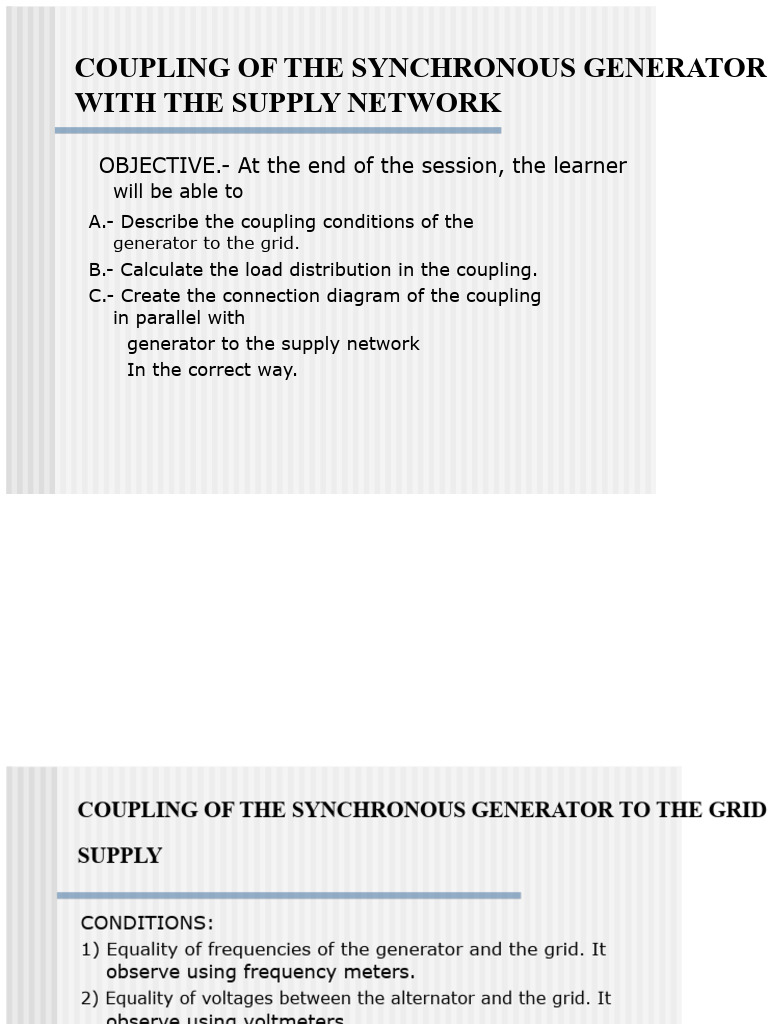 COUPLING OF THE SYNCHRONOUS GENERATOR | PDF | Electric Generator ...