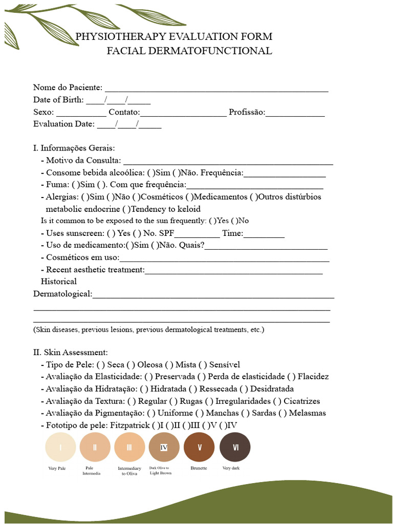 Facial Dermatofunctional Evaluation Form | PDF | Skin | Diseases And ...