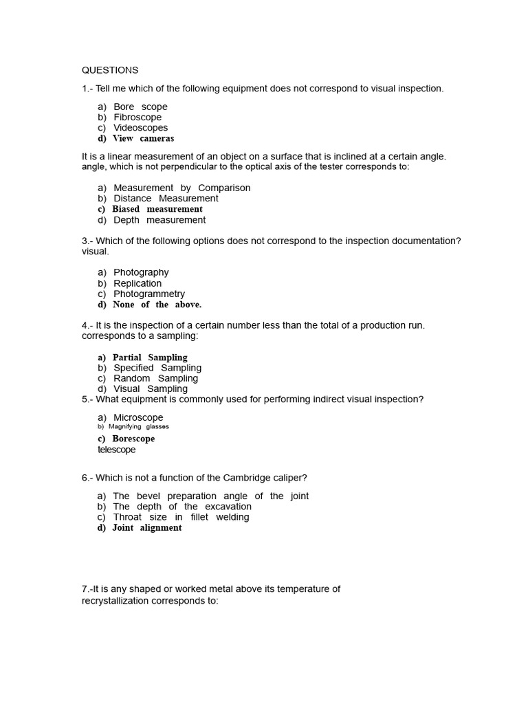 Visual Inspection Questions | PDF