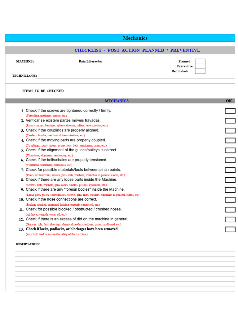 Machine Maintenance Checklist Guide | PDF | Electrical Connector ...