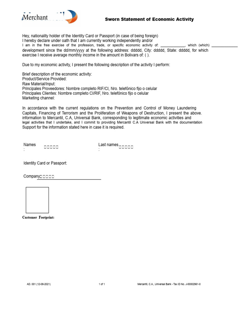 Sworn Economic Activity Statement | PDF