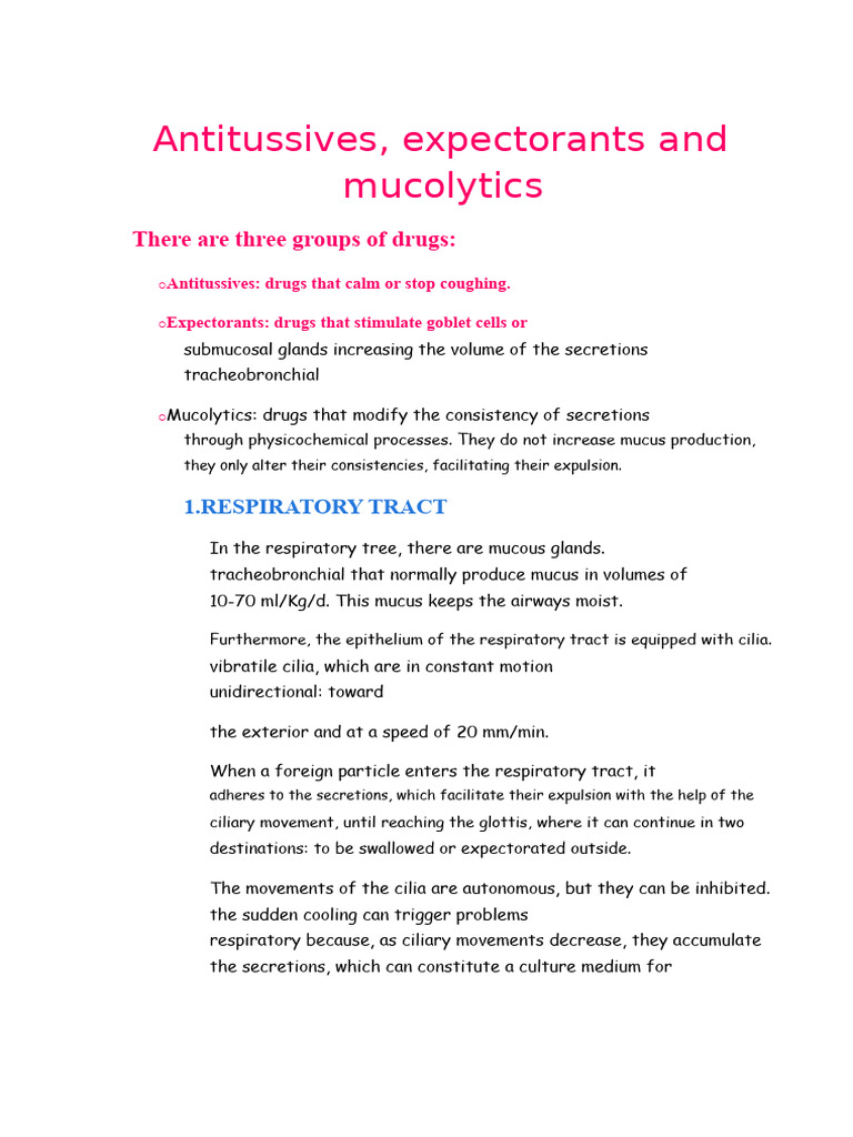 Antitussives and mucolytics | PDF | Mucus | Respiratory Tract