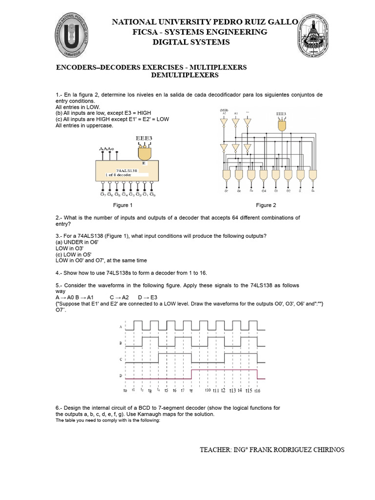 Encoders, Decoders, and Multiplexers Exercises | PDF | Electronic ...
