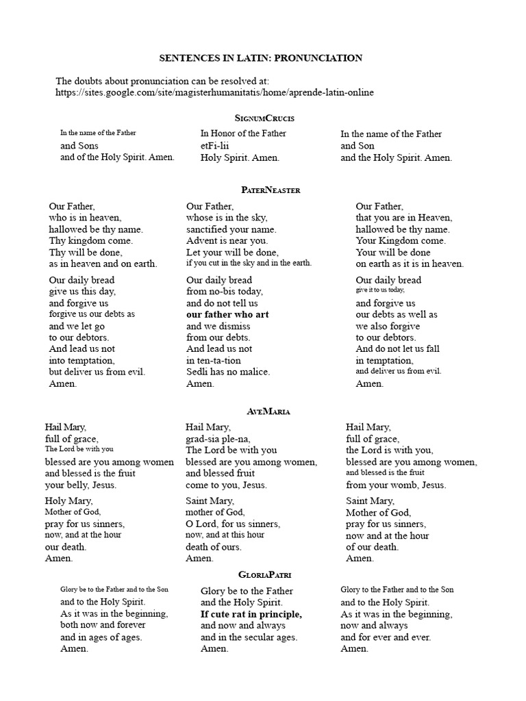 FUNDAMENTAL SENTENCES IN LATIN - Pronunciation | PDF | Lord's Prayer ...