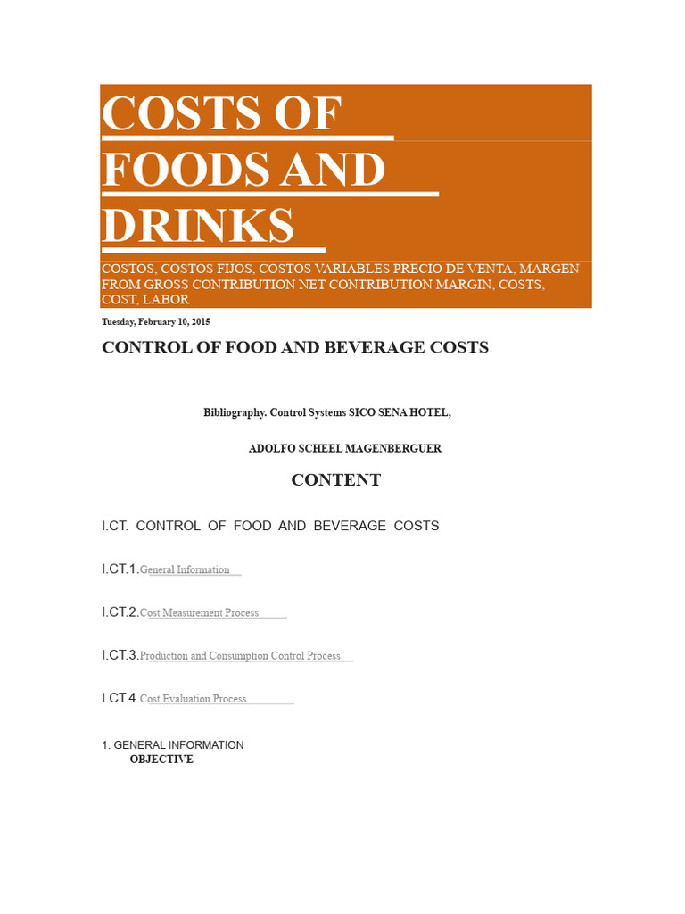 Food and Beverage Costs | PDF | Inventory | Cost Of Goods Sold