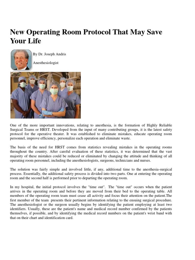 New Operating Room Protocol That May Save Your Life | PDF | Patient ...