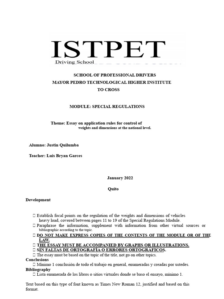 Template for Summary of Weight and Dimension Control Regulations at the ...