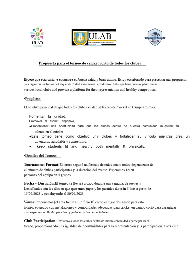 Propuesta del Torneo de Cricket UIGC-Short Pitch | PDF | Grillo