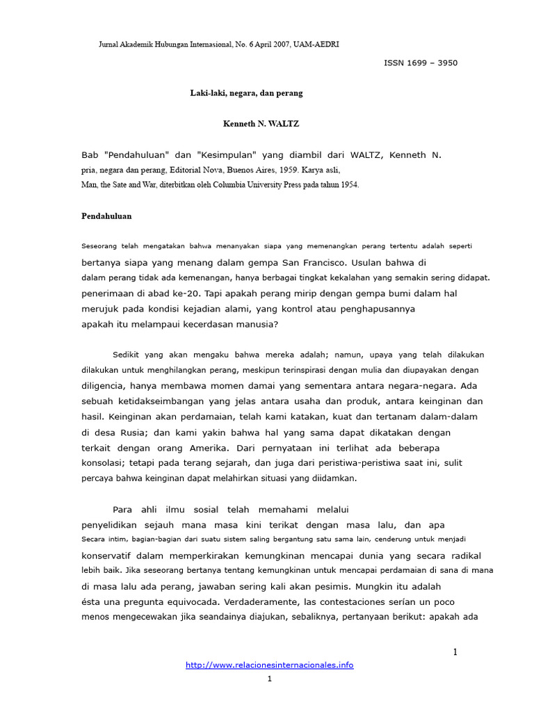 Kenneth N. Waltz Pria, Negara, Dan Perang | PDF