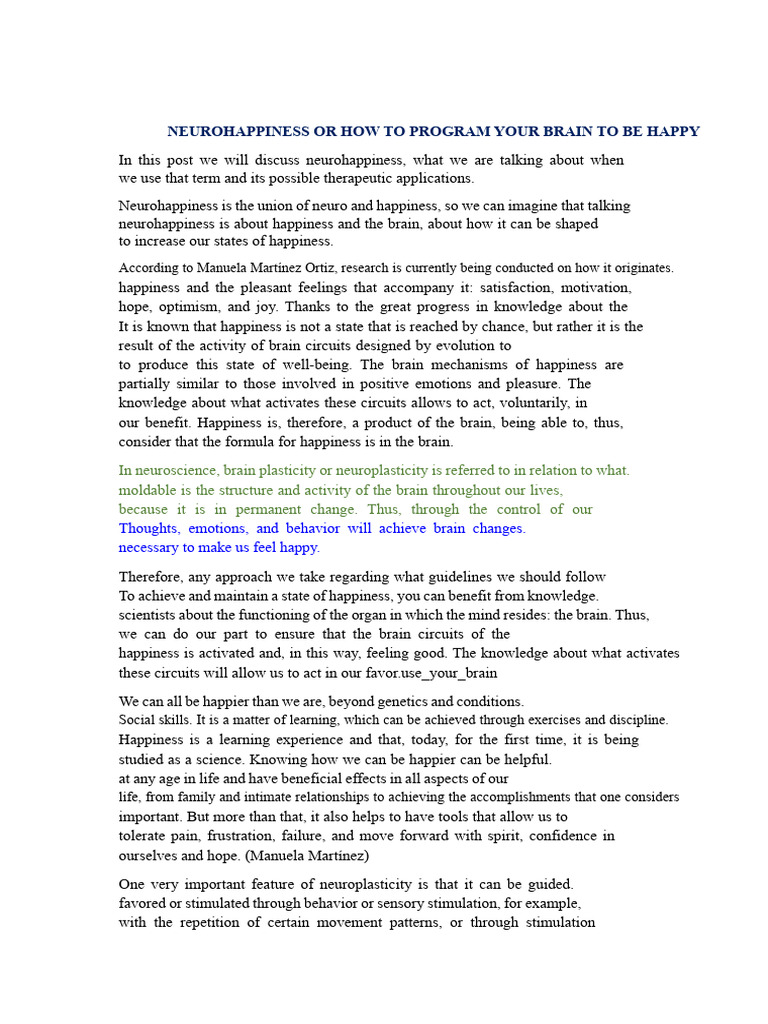 Neurohappiness or How To Program Your Brain To Be Happy | PDF ...
