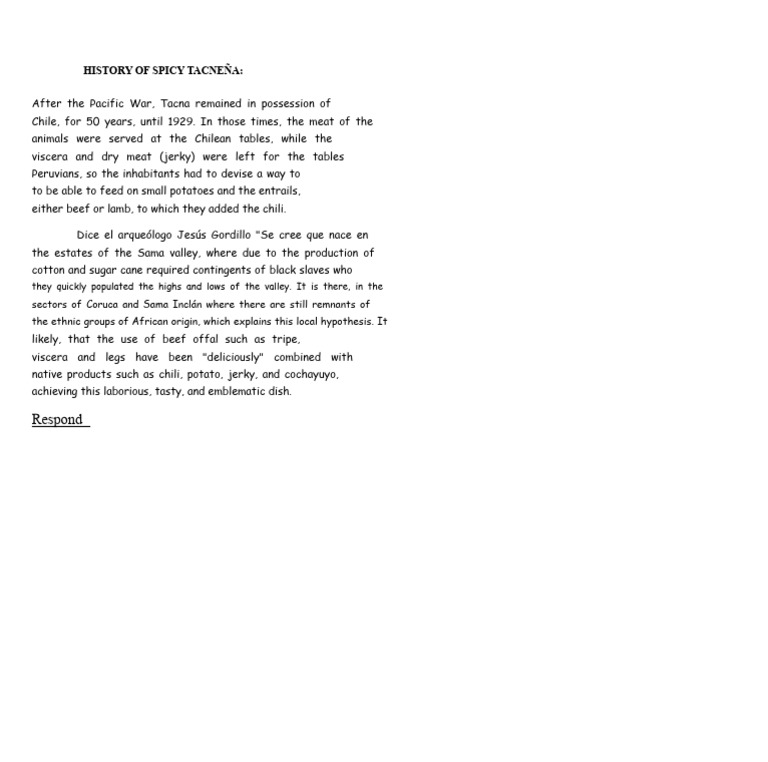 HISTORY OF PICANTE A LA TACNEÑA.docx | PDF