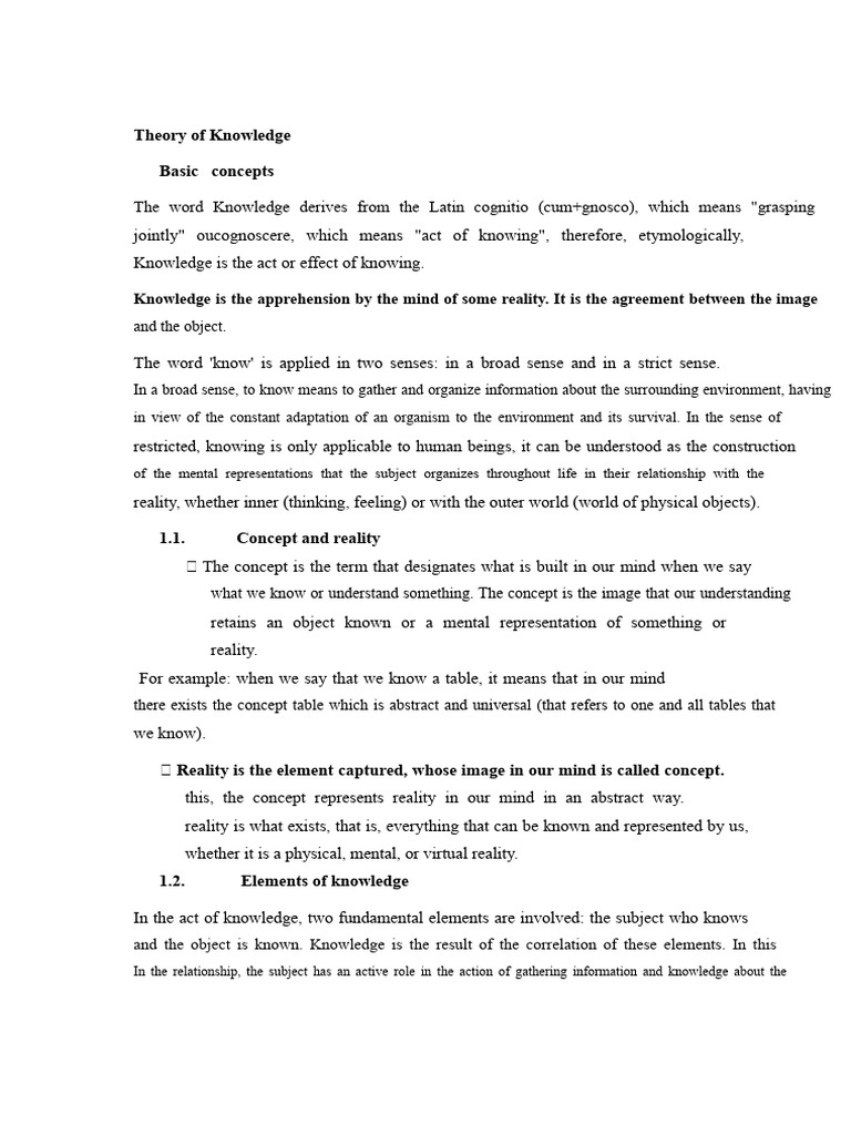 Theory of Knowledge - Basic Notions | PDF | Concept | Mind