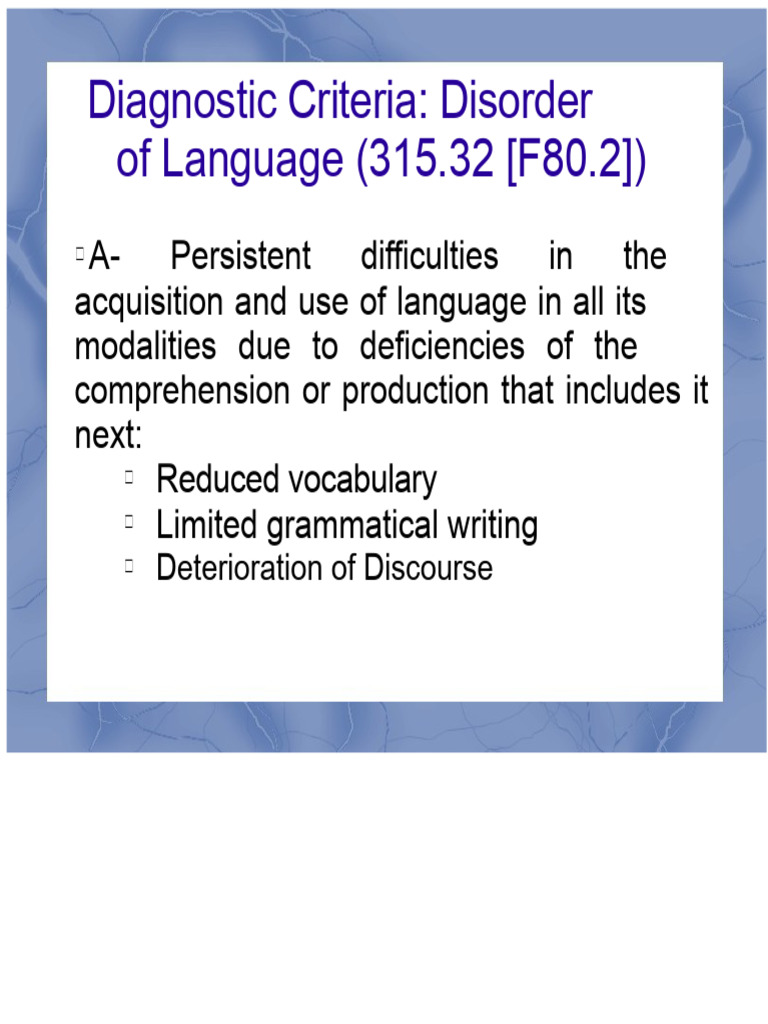 Criteria Sheets Language Disorders | PDF | Fluency | Stuttering