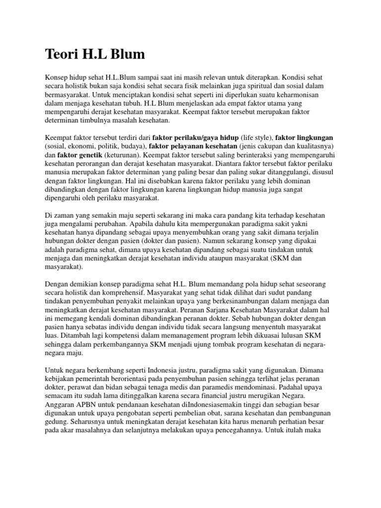 Teori Kesehatan H.L. Blum dan Paradigma Sehat | PDF | Pengembangan Diri