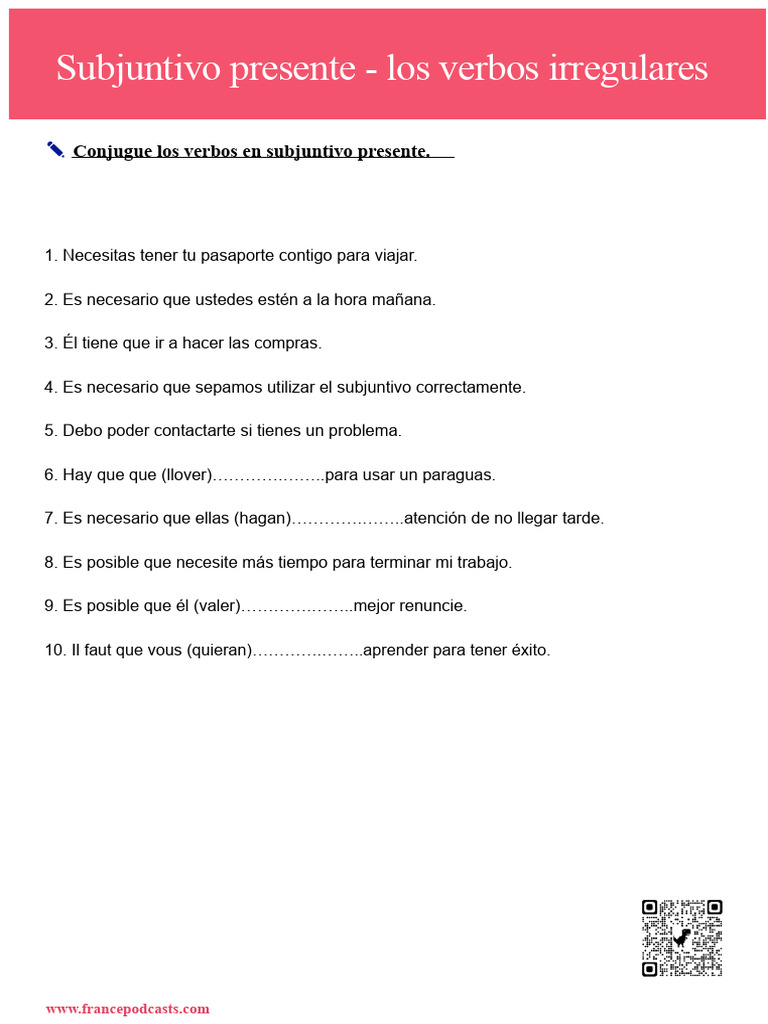 Subjuntivo presente: verbos irregulares | PDF