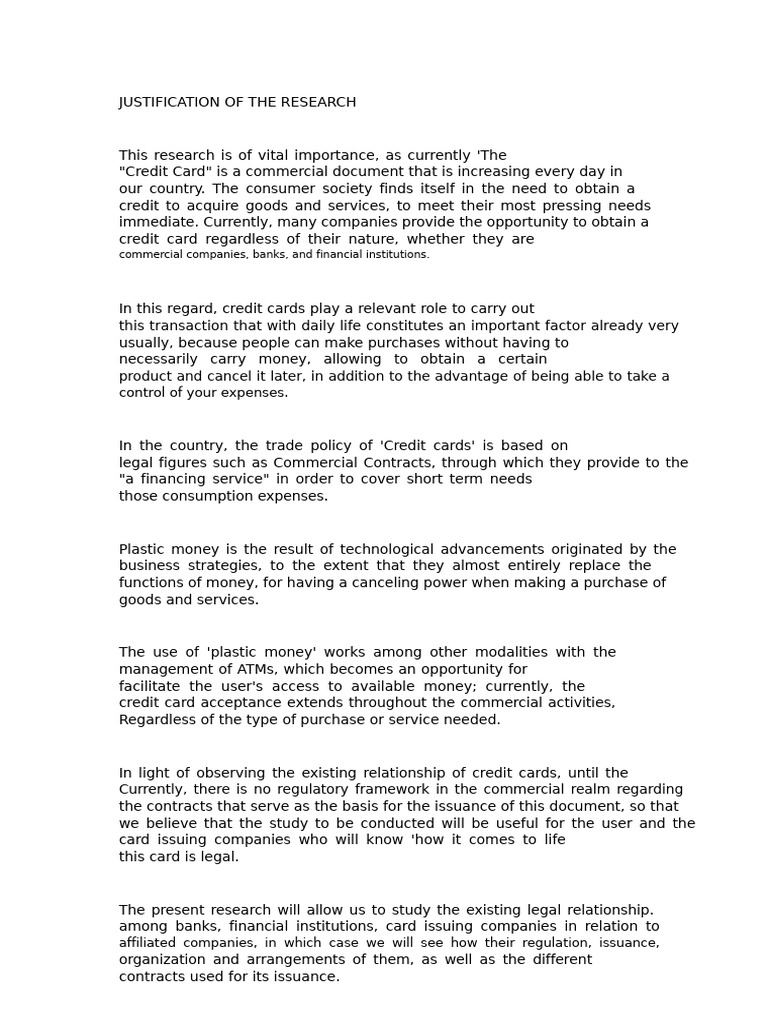 Justification of the Research | PDF | Credit | Finance & Money Management