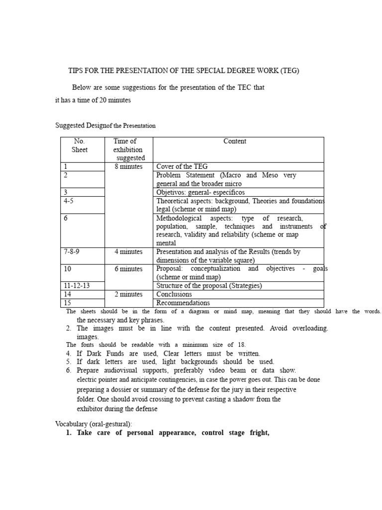 Tips For The Presentation of The Special Graduation Work (Teg) | PDF ...