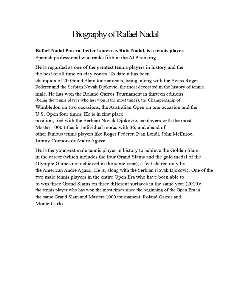 Biography of Rafael Nadal | PDF