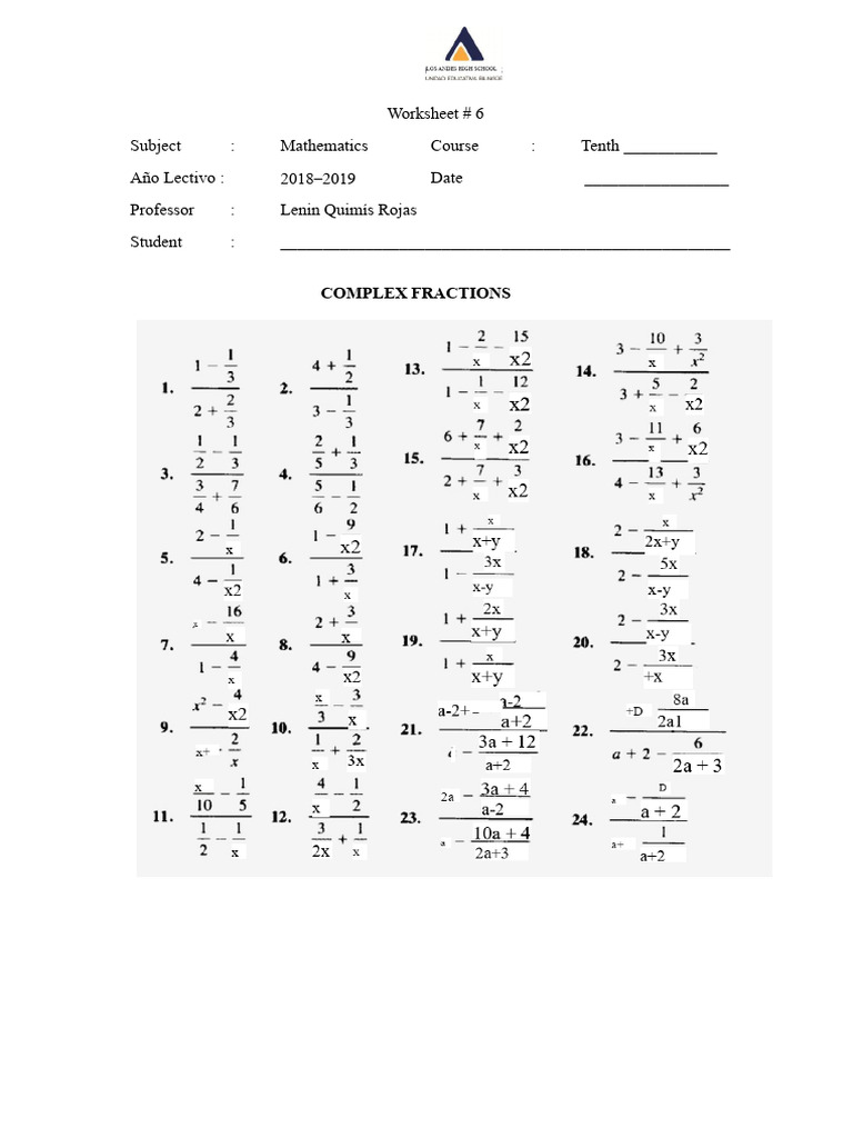 Complex Fractions A | PDF