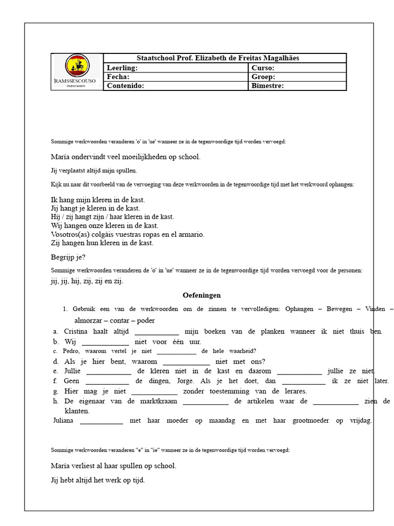 Oefeningen Onregelmatige Werkwoorden | PDF