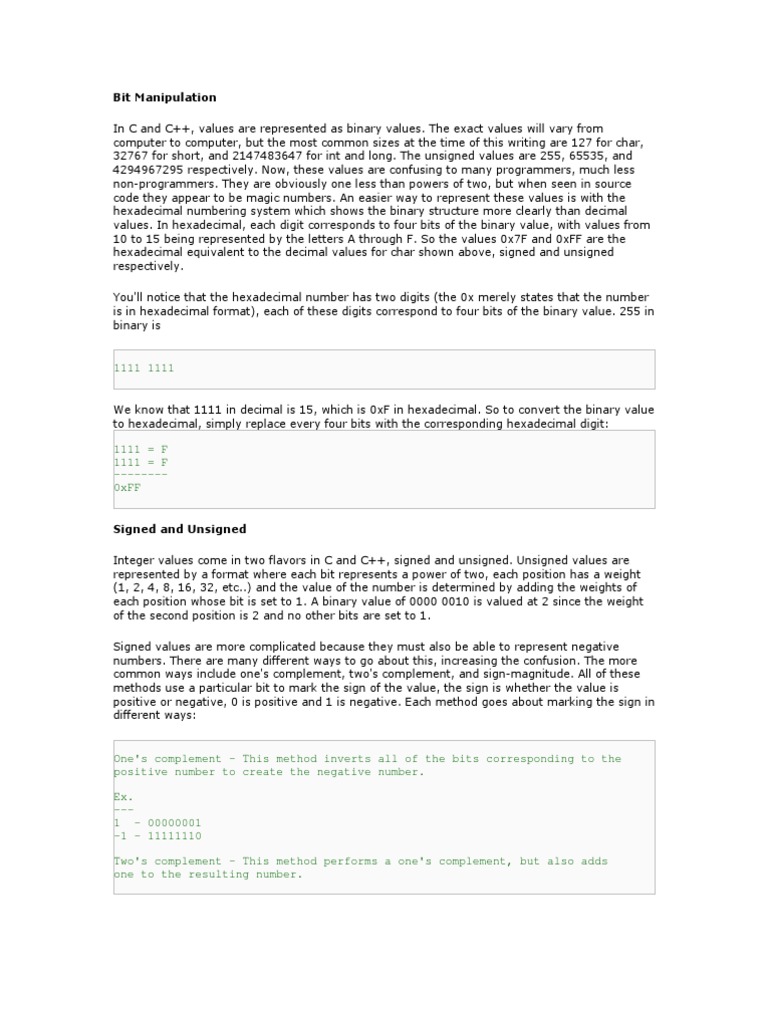 Bit Manipulation Pdf Integer Computer Science Bit
