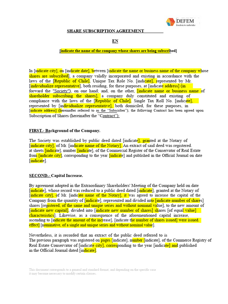 Subscription Contract for Shares | PDF | Deed | Subscription Business Model