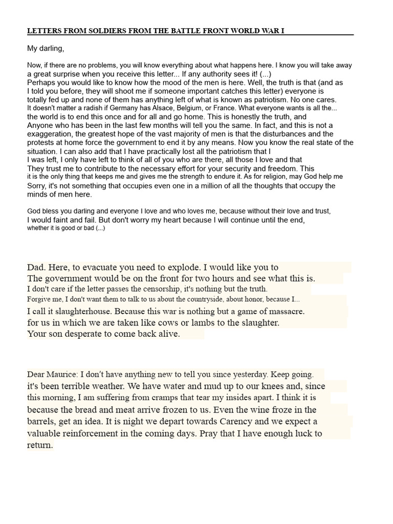 Letters From Soldiers From The Battlefront of World War I | PDF