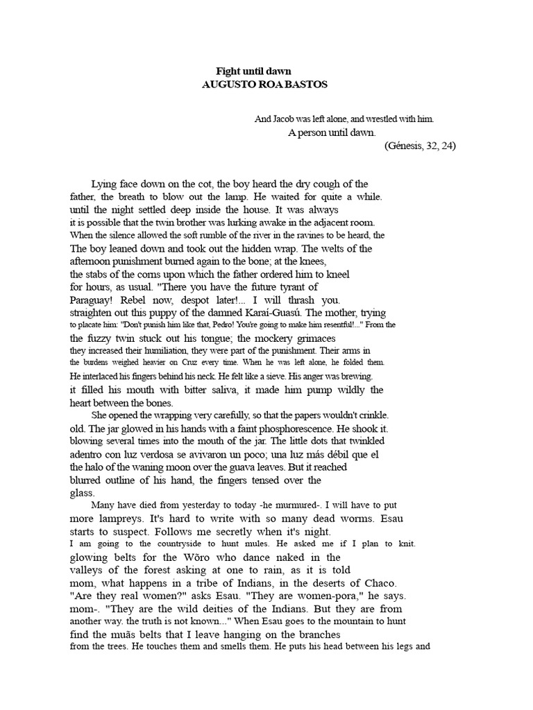 Fight Until Dawn - Augusto Roa Bastos | PDF