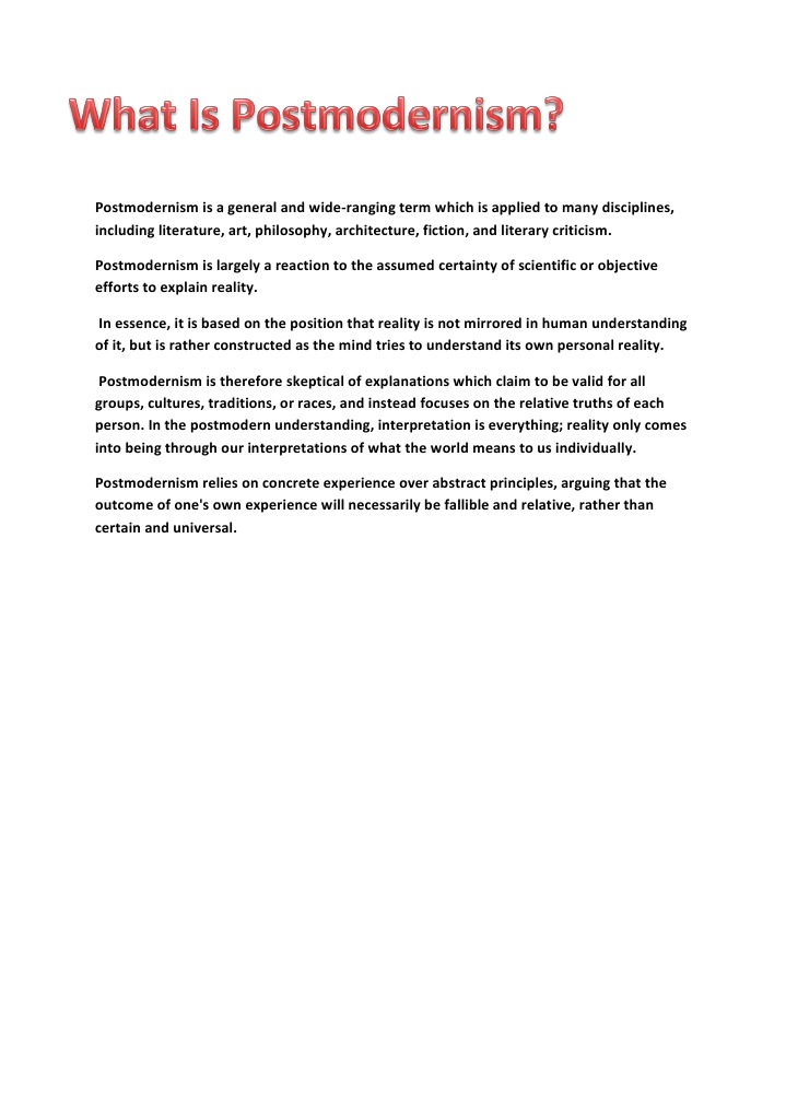 Postmodernism Definition | PDF | Postmodernism | Reality