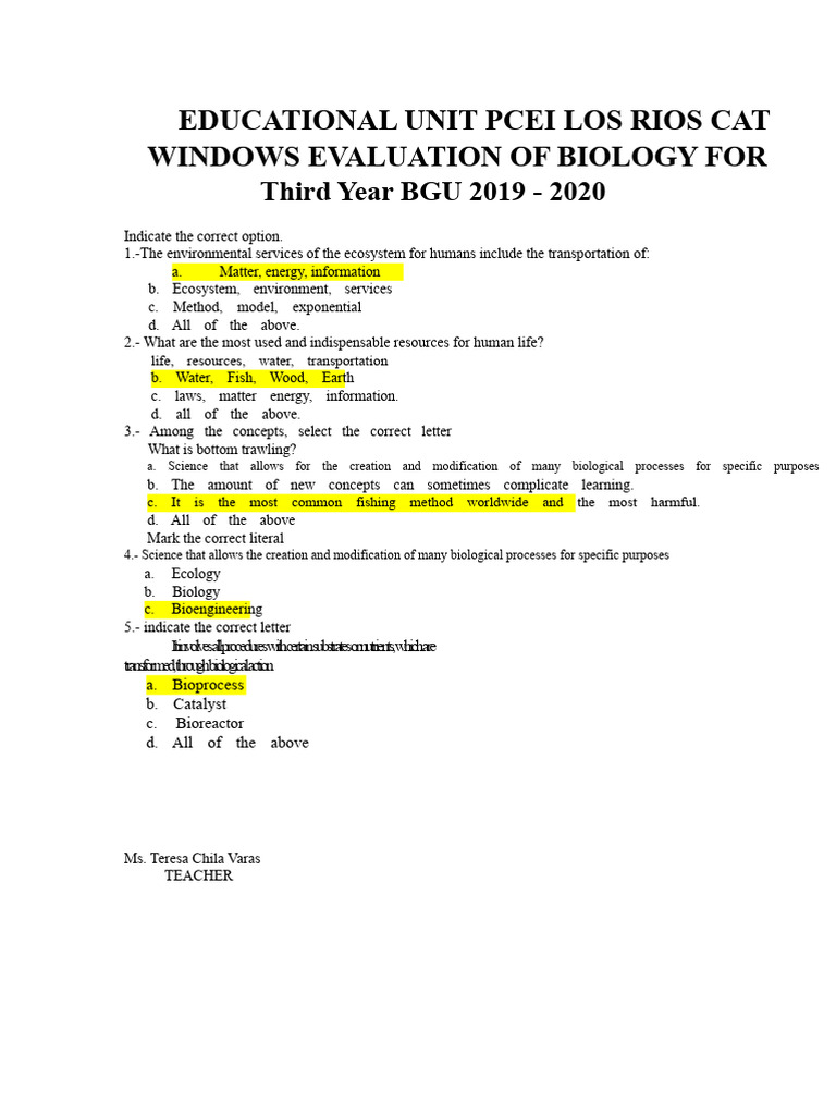 Biology III Bgu Assessment 2019 | PDF