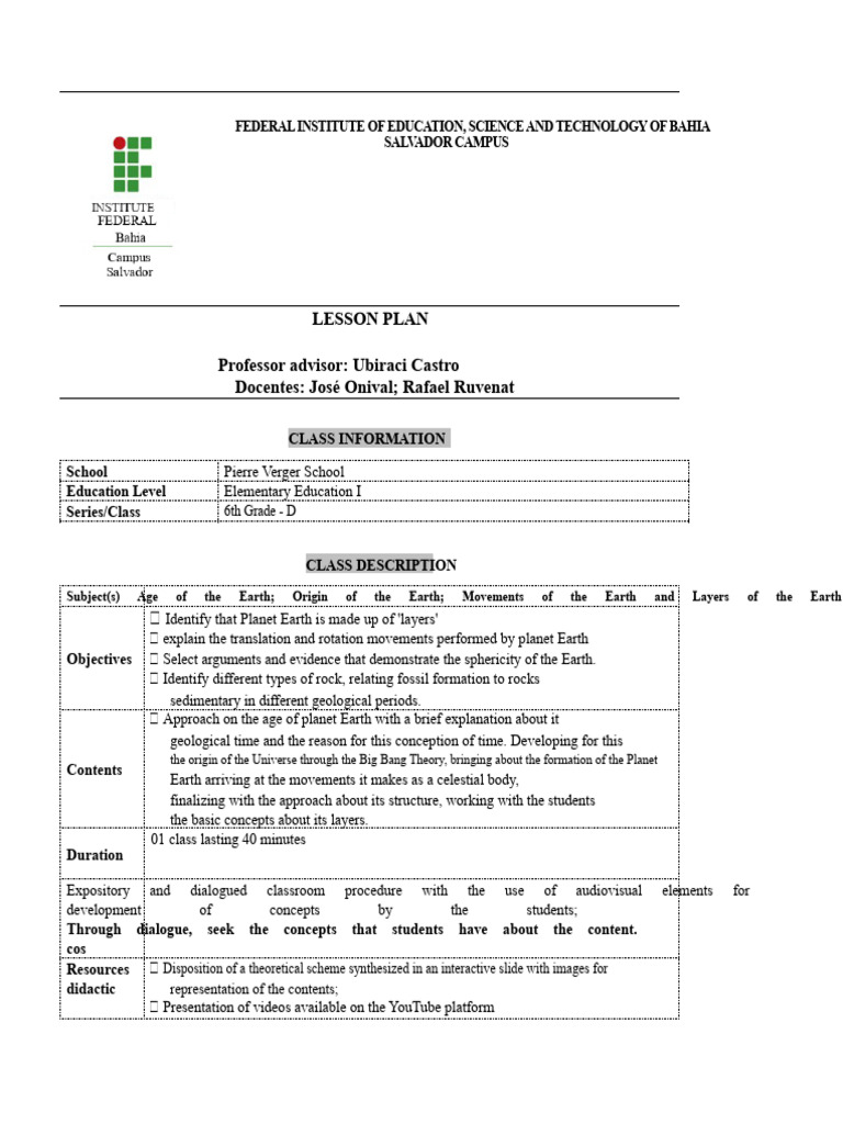 6th Grade Earth Science Lesson Plan | PDF | Earth | Geologic Time Scale