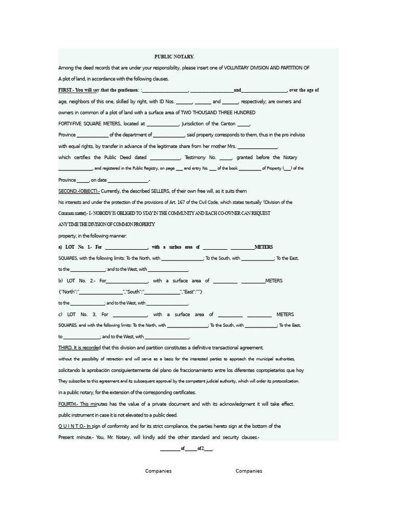 Voluntary Division and Partition of A Land Area | PDF | Land Lot | Deed
