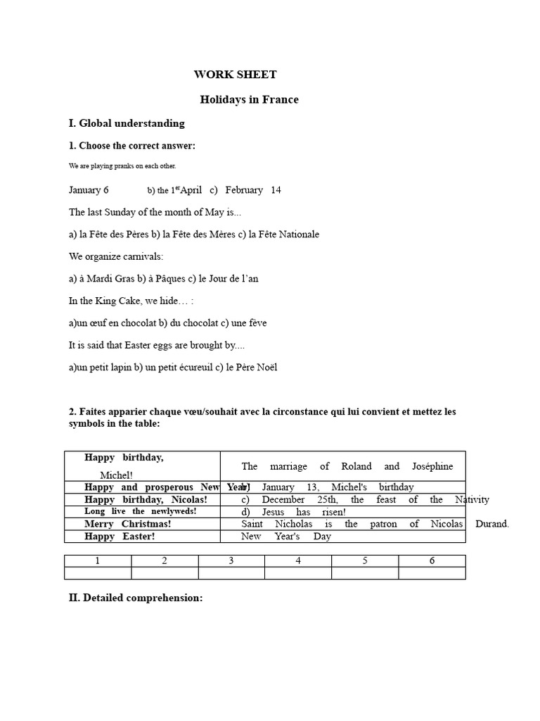 Holidays in France - Worksheet | PDF | Christmas | Easter