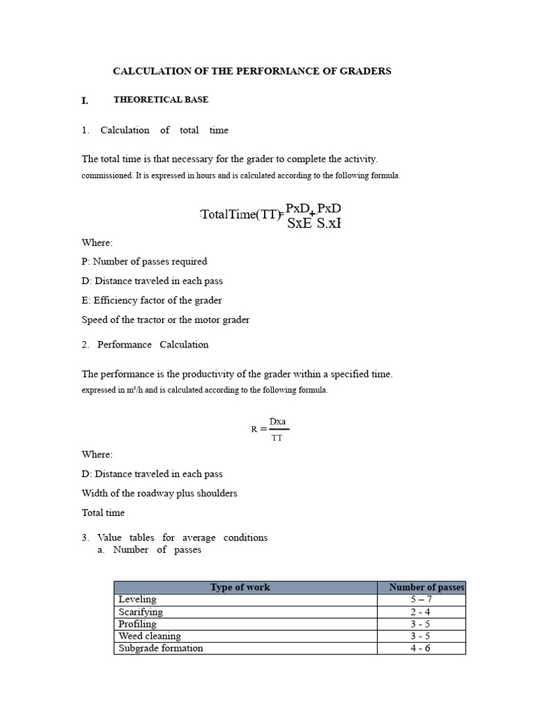CALCULATION OF THE PERFORMANCE OF MOTOR GRADERS | PDF