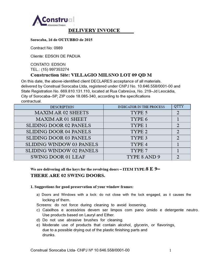 Delivery Invoice for Construction Materials | PDF